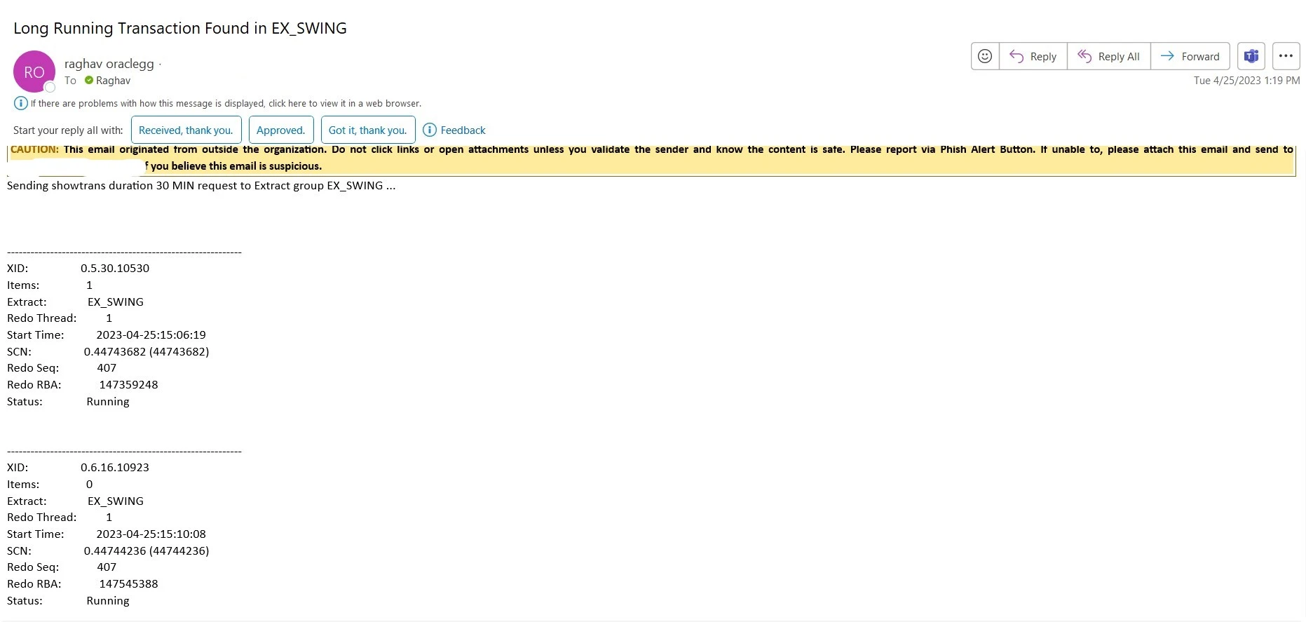 GoldenGate Long Running Transaction Alert