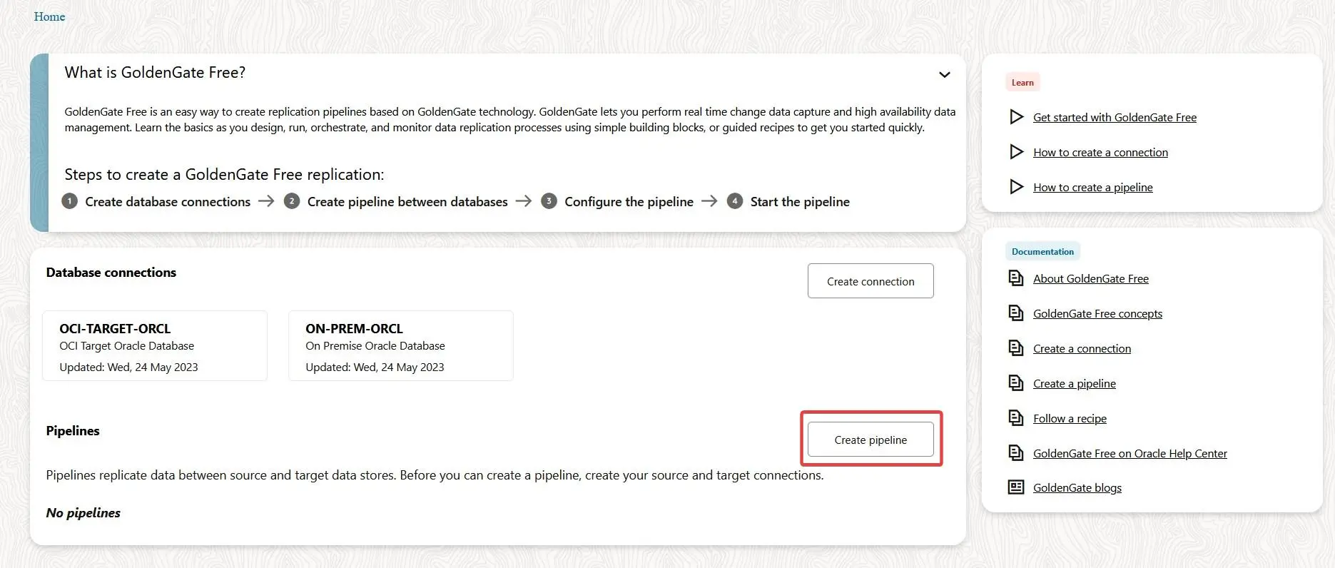 Create Pipeline in Oracle GoldenGate Free - OracleGG