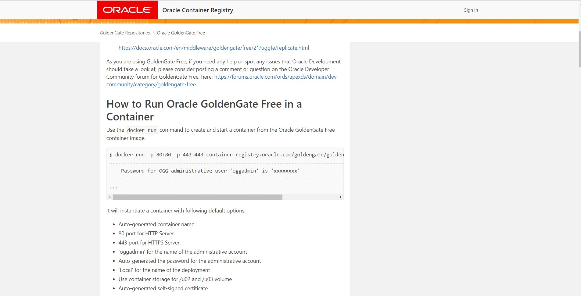 GoldenGate Free Docker Container - OracleGG